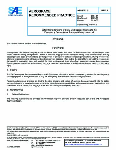 SAE ARP 4072A-2016 (SAE ARP4072A-2016) - Safety Considerations of Carry ...