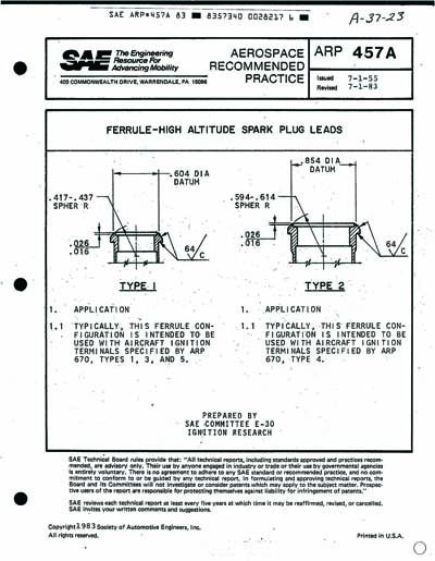 SAE ARP 457A-1983 (SAE ARP457A-1983) - Ferrule - High Altitude Spark ...