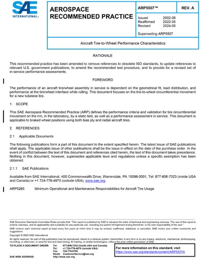 SAE ARP 5507A-2024 - Aircraft Tire-to-Wheel Performance Characteristics