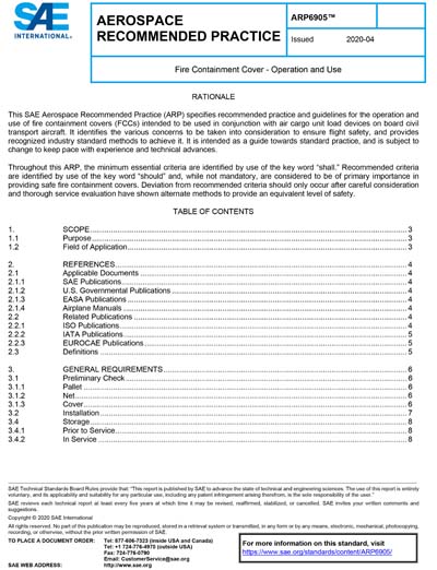 SAE ARP 6905-2020 - Fire Containment Cover - Operation and Use