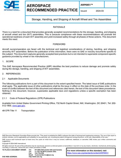 SAE ARP 6951-2024 - Storage, Handling, and Shipping of Aircraft Wheel ...