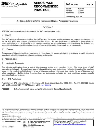 SAE ARP 798A-2007 (SAE ARP798A-2007) - Design Criteria for White ...