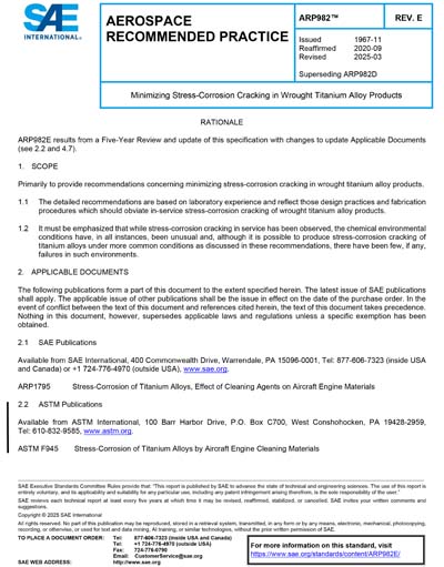 SAE ARP 982E-2025 - Minimizing Stress-Corrosion Cracking in Wrought ...