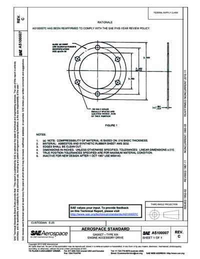 SAE AS 100007C-1967 (SAE AS100007C-1967) - Gasket - Type XIX Engine ...