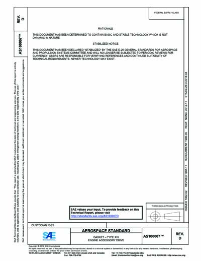 SAE AS 100007D-2018 - GASKET – TYPE XIX ENGINE ACCESSORY DRIVE