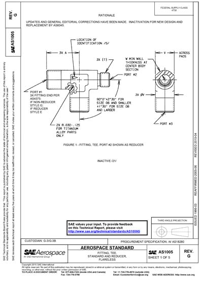 SAE AS 1005G-2010 (SAE AS1005G-2010) - Fitting, Tee, Standard and ...