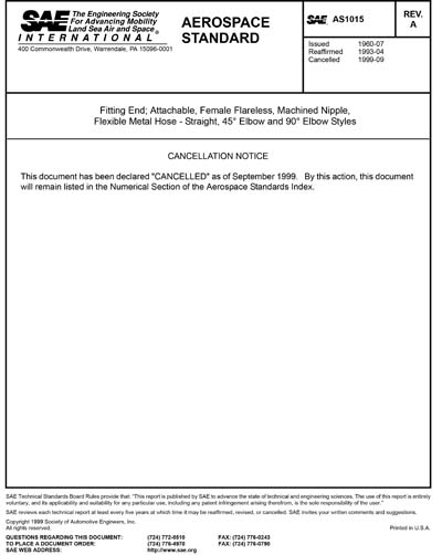 SAE AS 1015A-1999 (SAE AS1015A-1999) - Fitting End; Attachable, Female ...