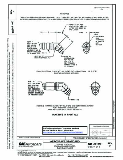 SAE AS 1040F-2010 (SAE AS1040F-2010) - Fitting, Elbow, 45\mD, Standard ...