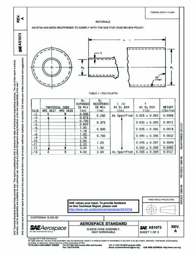 SAE AS 1073A-1989 (SAE AS1073A-1989) - Sleeve Hose Assembly, Heat ...