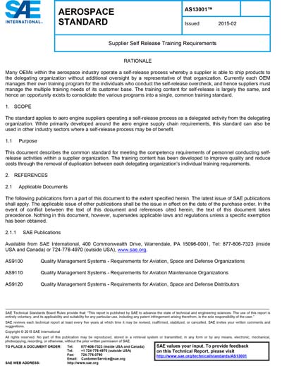 SAE AS 13001-2015 (SAE AS13001-2015) - Supplier Self Release Training ...