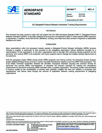 SAE AS 13001A-2017 - Delegated Product Release Verification Training ...