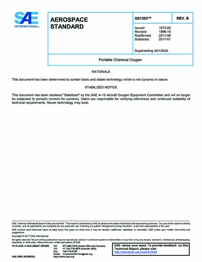 SAE AS 1303B-2017 - Portable Chemical Oxygen