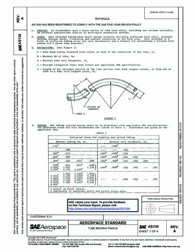 SAE AS 130A-1961 (SAE AS130A-1961) - Tube Bending Radius ( Reaffirmed ...