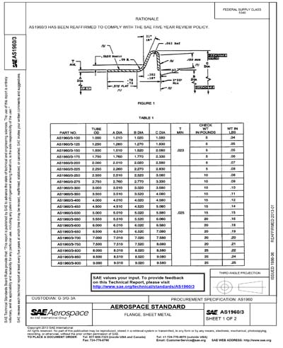 SAE AS 1960/3-1996 (SAE AS1960/3-1996) - Flange, Sheet Metal