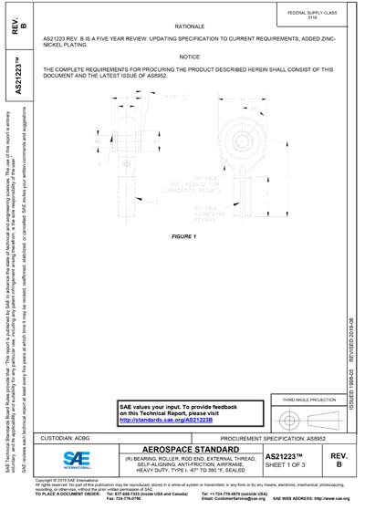 SAE AS 21223B-2019 - Bearing, Roller, Rod End, External Thread ...