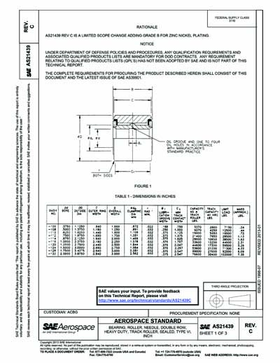 SAE AS 21439C-2013 (SAE AS21439C-2013) - Bearing, Roller, Needle ...