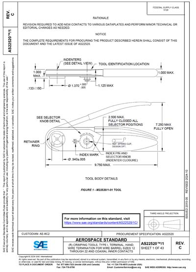 SAE AS 22520/1C-2024 - CRIMPING TOOLS, TYPE I, TERMINAL, HAND, WIRE ...