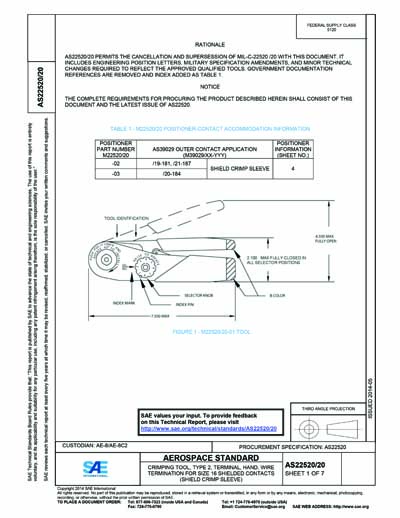 SAE AS 22520/20-2014 (SAE AS22520/20-2014) - CRIMPING TOOL, TYPE 2 ...