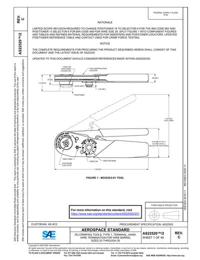 SAE AS 22520/2C-2025 - CRIMPING TOOLS, TYPE 1, TERMINAL, HAND, WIRE ...