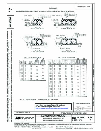 SAE AS 3040A-1988 (SAE AS3040A-1988) - Installation - Multiple Tube ...
