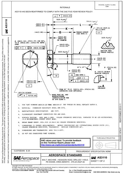 SAE AS 3110-1979 (SAE AS3110-1979) - Bolt, Machine - Hexagon Head ...