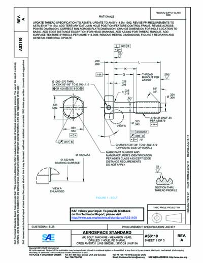SAE AS 3110A-2014 (SAE AS3110A-2014) - BOLT, MACHINE - HEXAGON HEAD ...