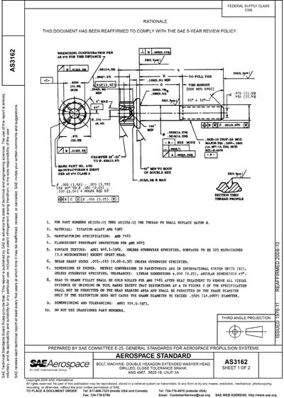 SAE AS 3162-1976 (SAE AS3162-1976) - Bolt, Machine - Double Hexagon ...