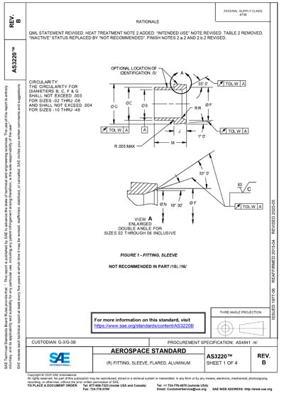 SAE AS 3220B-2020 - FITTING, SLEEVE, FLARED, ALUMINUM