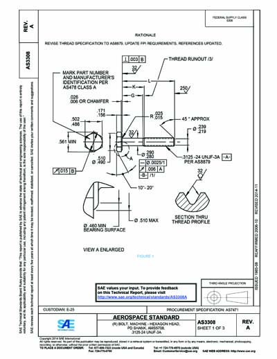 SAE AS 3308A-2014 (SAE AS3308A-2014) - BOLT, MACHINE - HEXAGON HEAD, PD ...