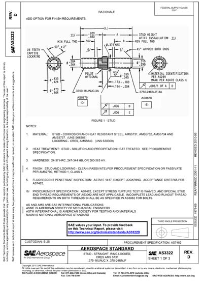 SAE AS 3322D-2010 (SAE AS3322D-2010) - Stud - Straight, Ring Locked ...