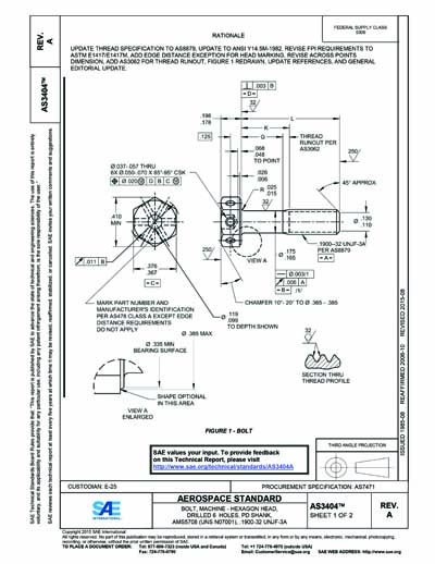SAE AS 3404A-2015 (SAE AS3404A-2015) - BOLT, MACHINE - HEXAGON HEAD ...