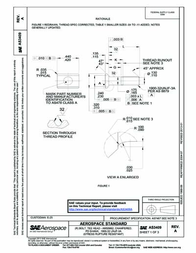 SAE AS 3409A-2013 (SAE AS3409A-2013) - Bolt, Tee Head, AMS 5662 ...