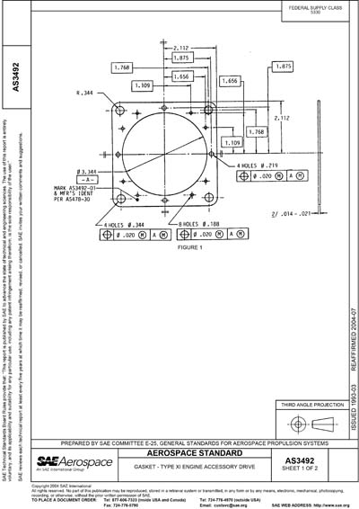SAE AS 3492-1993 (SAE AS3492-1993) - Gasket - Type XI Engine Accessory ...