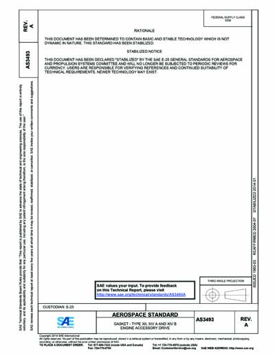 SAE AS 3493A-2014 (SAE AS3493A-2014) - GASKET - TYPE XII, XIV A AND XIV ...