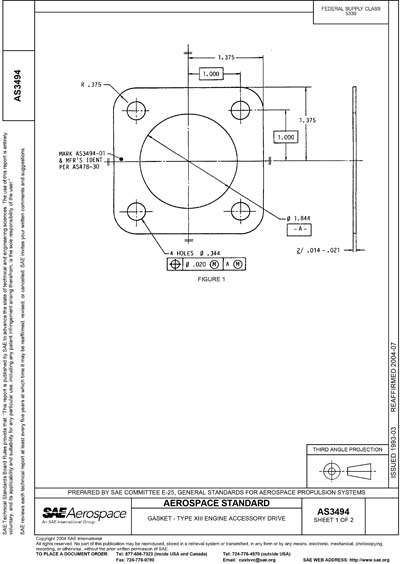SAE AS 3494-1993 (SAE AS3494-1993) - Gasket - Type XIII Engine ...