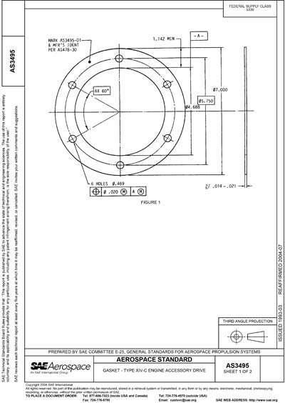 SAE AS 3495-1993 (SAE AS3495-1993) - Gasket - Type XIV-C Engine ...