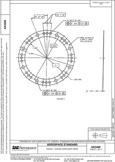 SAE AS 3498-1993 (SAE AS3498-1993) - Gasket - Engine Accessory Drive ...