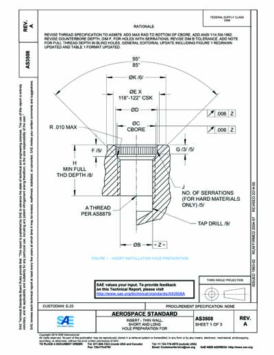 SAE AS 3508A-2014 (SAE AS3508A-2014) - INSERT - THIN WALL, SHORT AND ...