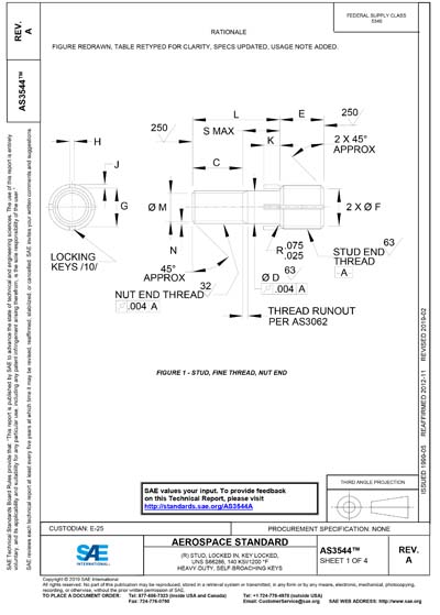 SAE AS 3544A-2019 - Stud, Locked in, Key Locked, UNS S66286, 140 ksi ...