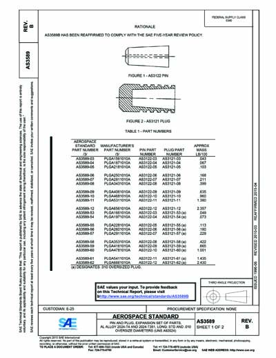 SAE AS 3589B-2010 (SAE AS3589B-2010) - Pin and Plug, Expansion Set of ...