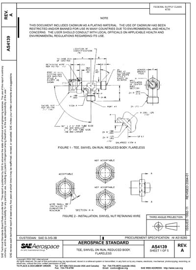 SAE AS 4139A-2004 (SAE AS4139A-2004) - Tee, Swivel on Run, Reduced Body ...