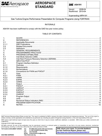 SAE AS 4191-2008 (SAE AS4191-2008) - Gas Turbine Engine Performance ...