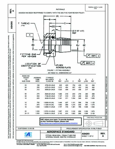 SAE AS 4203A-1996 (SAE AS4203A-1996) - Fitting, Beam Seal, Female Tube ...