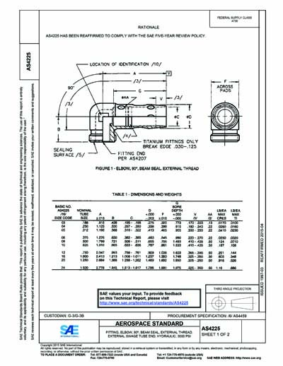 SAE AS 4225-1997 (SAE AS4225-1997) - Fitting, Elbow, 90\mD, Beam Seal ...
