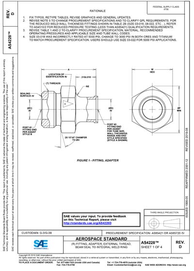 SAE AS 4228D-2019 - FITTING, ADAPTER, EXTERNAL THREAD, BEAM SEAL TO ...
