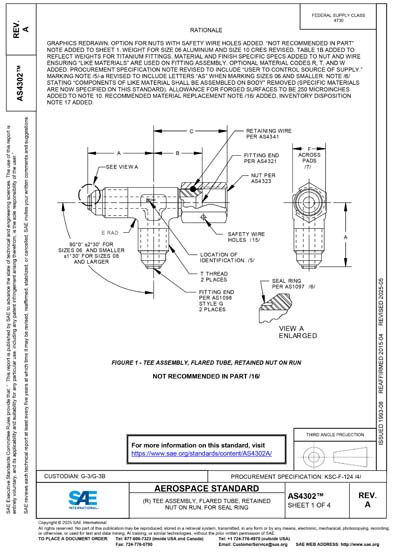 SAE AS 4302A-2025 - TEE ASSEMBLY, FLARED TUBE, RETAINED NUT ON RUN, FOR ...