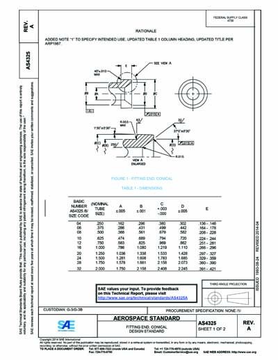 SAE AS 4325A-2014 (SAE AS4325A-2014) - FITTING END, CONICAL DESIGN STANDARD