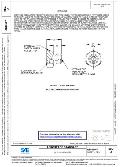 SAE AS 4350A-2025 - PLUG, HEX HEAD