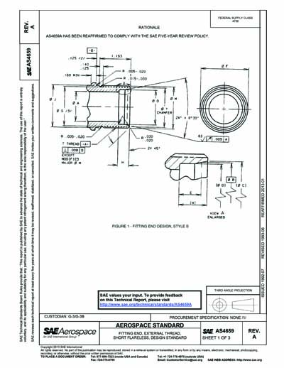 SAE AS 4659A-1993 (SAE AS4659A-1993) - Fitting End, Bulkhead, External ...
