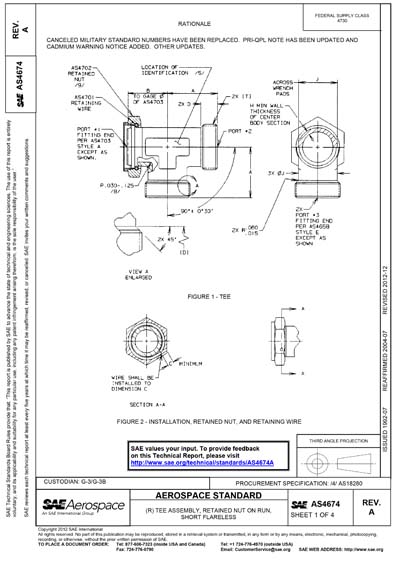 SAE AS 4674A-2012 (SAE AS4674A-2012) - Tee Assembly, Retained Nut on ...